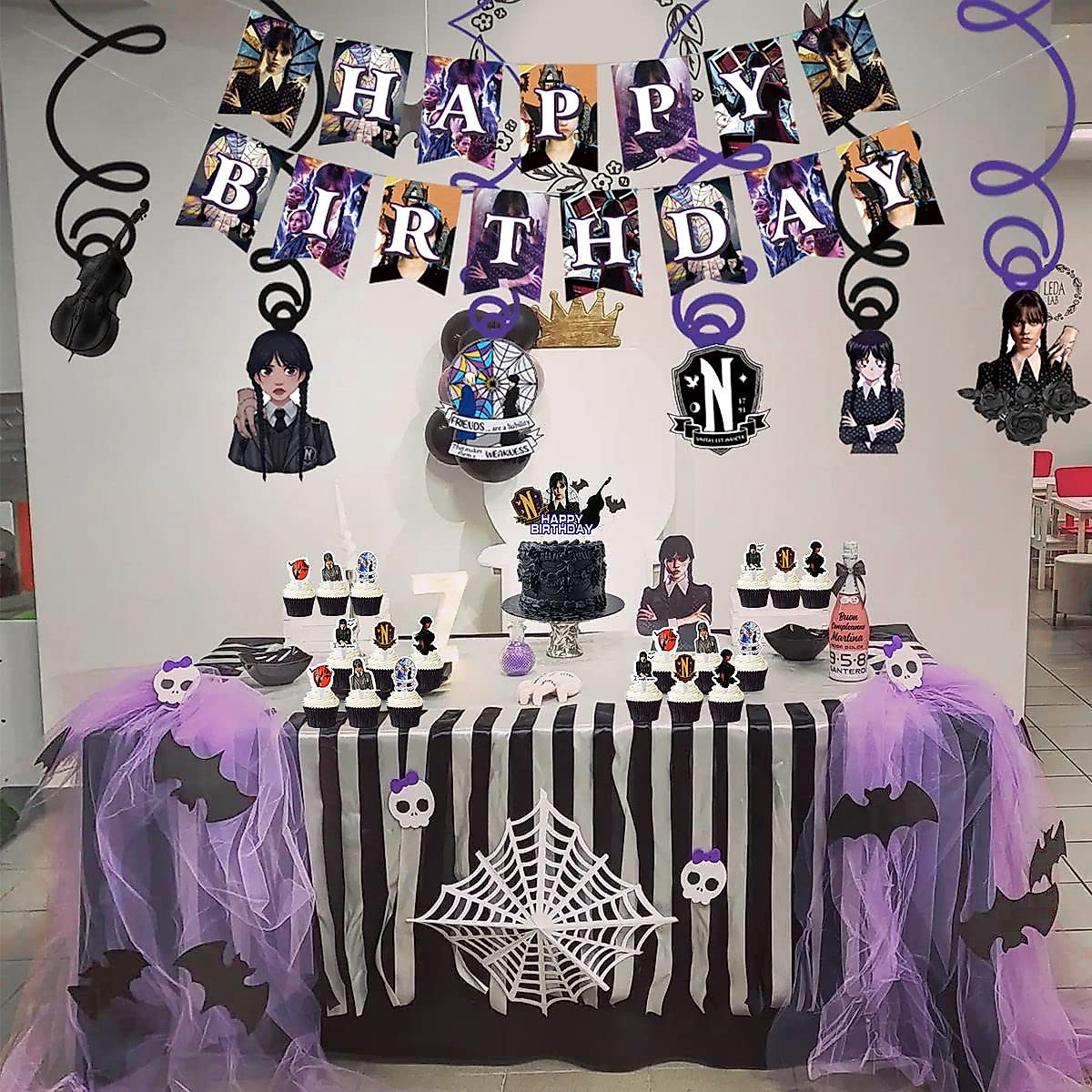 Wednesday New Addams TV Show banner, Addams balloon Party Supplies for Kids Birthday Party Supplies.