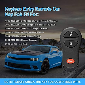 Key Fob Replacement for 2002-2005 Dodge Ram Truck 1500 2500/2001-2004 Dakota/2001-2003 Durango/2001-2003 Grand Caravan Keyless Entry Remote (GQ43VT17T)