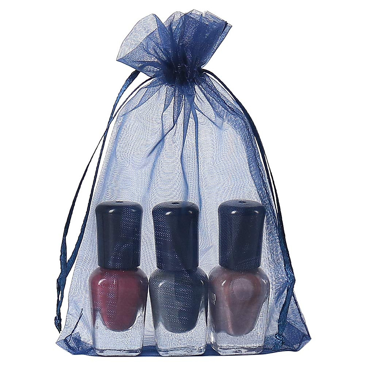 HRX Package 100pcs Organza Gift Bags Navy Blue, 4 x 6 inch Mesh Jewelry Pouches Drawstring Party Favor Bags for Small Sample Christmas Candy