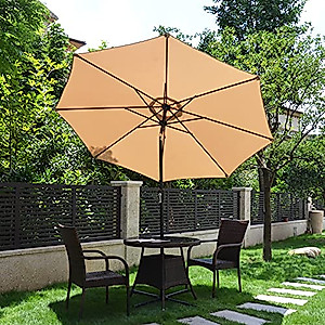JMEXSUSS 9ft Patio Umbrella,Table Umbrella Outdoor Patio Market Umbrella with Push Button Tilt and Crank,8 Ribs Umbrella Outdoor for Patio,Garden,Cafe,Pool(Khaki)