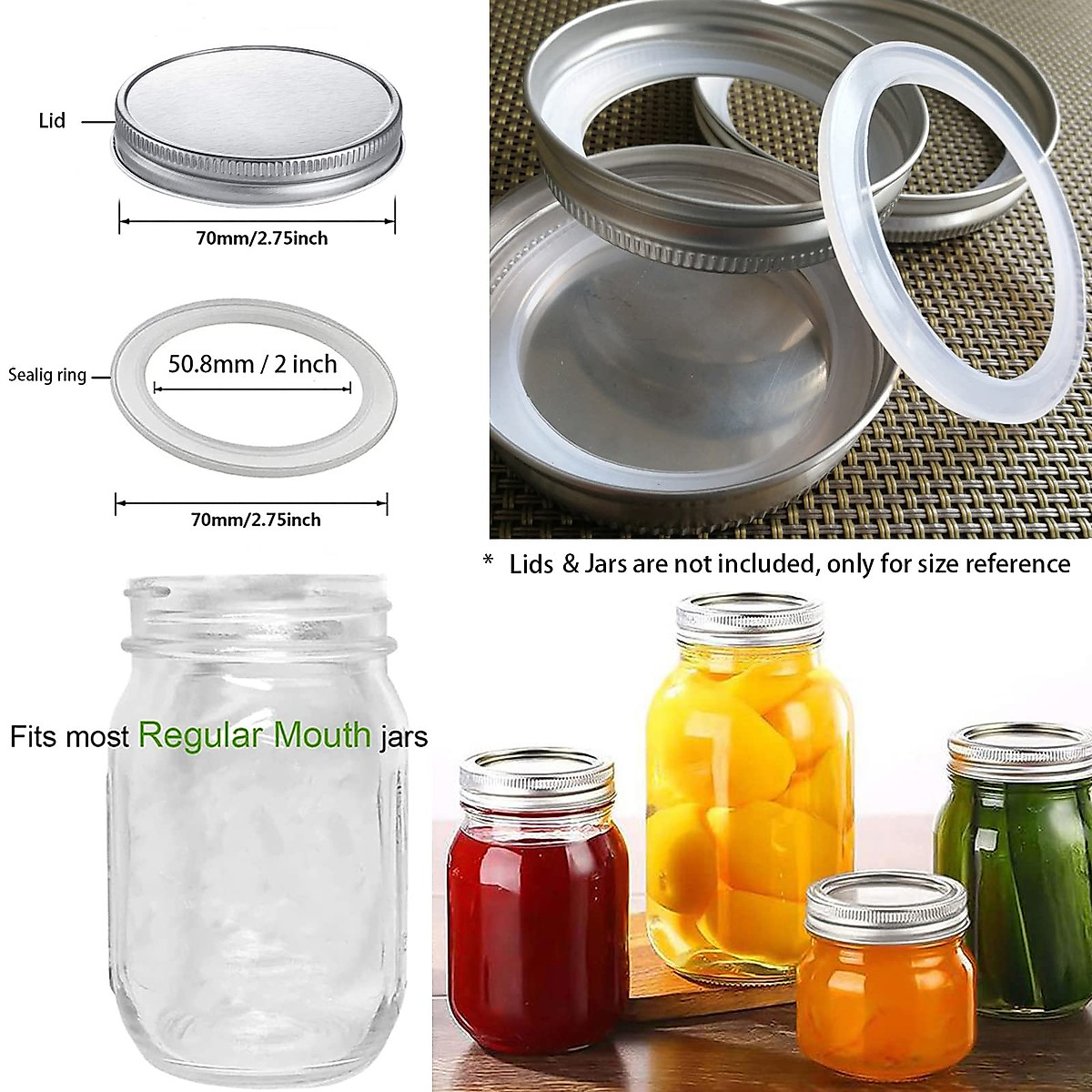 SHEYNIAN 12 Pack Rubber Seals for Glass Jars, Replacement Silicone Gasket Seal Ring, Silicone seals for 2.75 Inch / 70mm Regular Mouth Canning Jar (White)