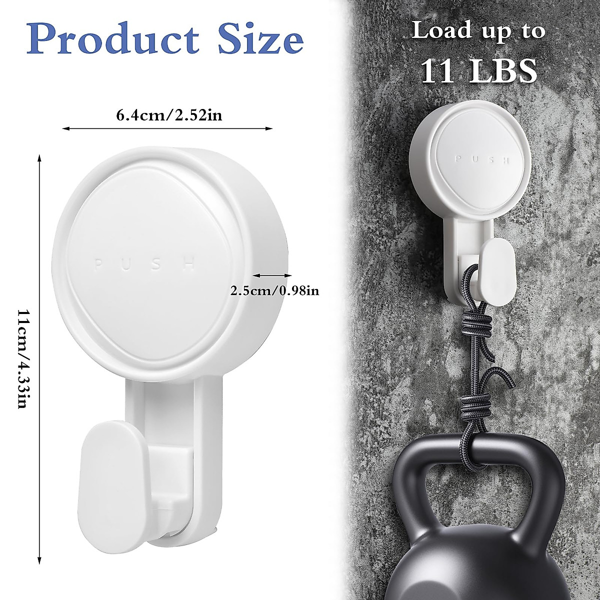 2 Pack Suction Cup Hooks for Shower, Powerful Vacuum Bathroom Suction Holder Removable Reusable Waterproof Suction Hanger Window Glass Door Suction Holder for Bathroom Kitchen Towel Robe (White)