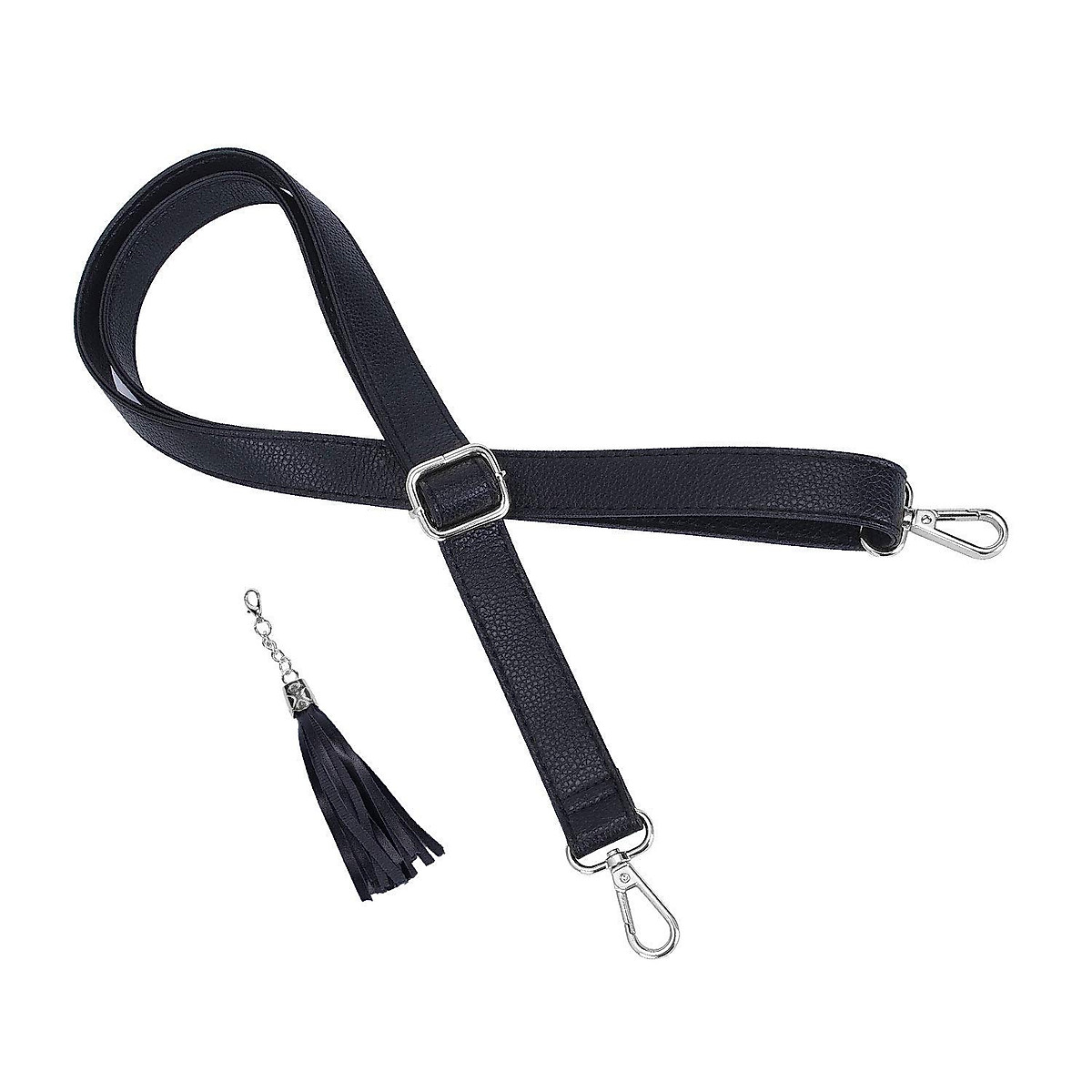 VanEnjoy Purse Strap Replacement with Tassel,Lichee Pattern Microfiber Leather for Crossbody Bag or Handbag,34-60" L*0.8" W,Silver Metal