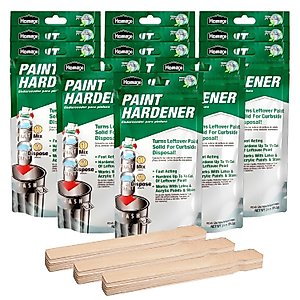HOMESPHERE Homax Waste Away Paint Hardener, 12 Packs, 3.5oz – Fast Acting Paint Solidifier for Disposal - Paint Drying Powder for Acrylic & Latex Paint with 25 Pcs. of 14 Inch Wooden Stir Sticks
