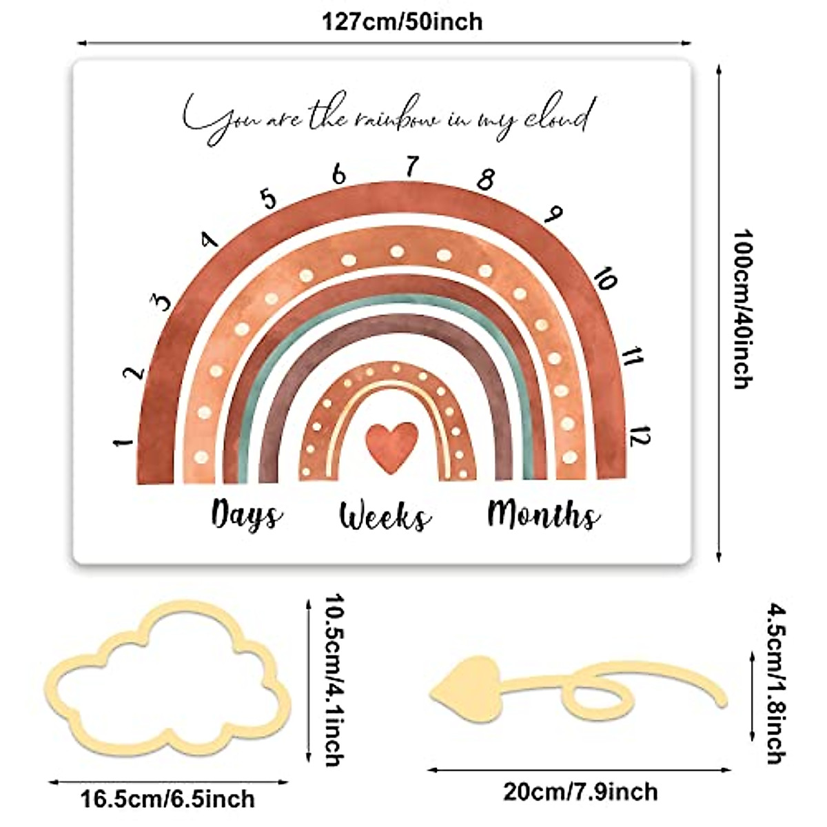 Boho Rainbow Monthly Milestone Blanket Rainbow Newborn Boy Girl Unisex Milestone Blanket Muted Rainbow Baby Monthly Picture Blanket Infant Growth Photography Background Nursery Photo Prop 40 x 50 Inch