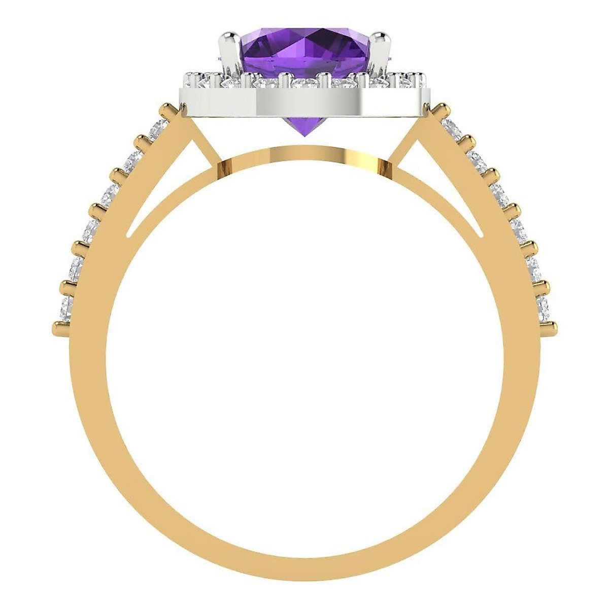 Clara Pucci 2.34ct Round Cut Solitaire Halo Amethyst Proposal Designer Wedding Anniversary Bridal ring 14k Yellow & White Gold 9.25