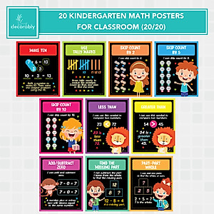 Decorably 20 Chalkboard Math Posters for Elementary School, 11x14in Matte-Laminated Educational Decor
