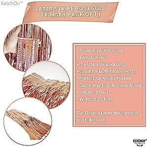 KatchOn, Laser Stripe Rose Gold Fringe Curtain - XtraLarge 3.2 x8 Feet, Pack of 1 | Rose Gold Backdrop Curtain for Bachelorette Party Decorations | Rose Gold Streamers for Rose Gold Party Decorations