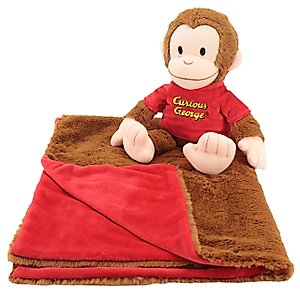 Animal Adventure | Cuddle Bundles | Curious George | Super-Soft Machine Washable Blankie & Plush Toy Brown, 11 inches
