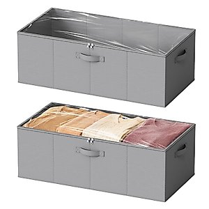 SpaceAid 2 Pack 10" High Under Bed Storage Containers, Large Underbed Storage Organizer Bins with Lids for Bedroom, Dorm, Clothes, Closet Organization, Bed Sheets and Blankets (Gray)
