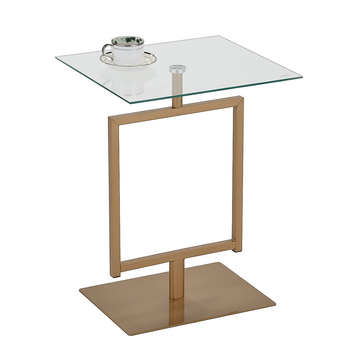 KB Designs - Modern Glass Top Accent Pedestal End Table, Gold Base
