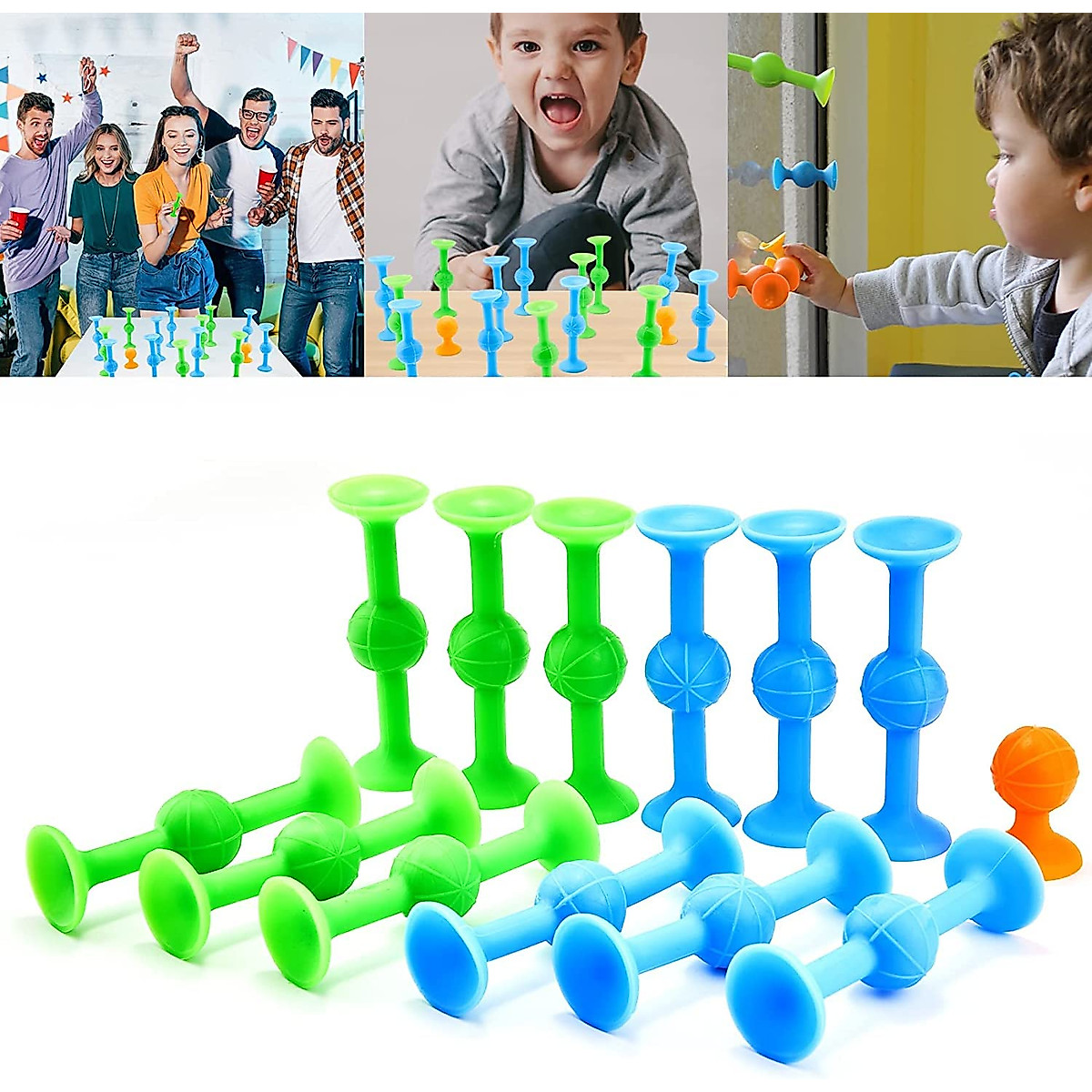 Hadeam Darts Game Set : 22Pcs Suction Sucker Toys Cup Decompression Soft Silicone Indoor Outdoor Competitive Games for Adults and Kids(for Big Size), blue and green (WJ-1)