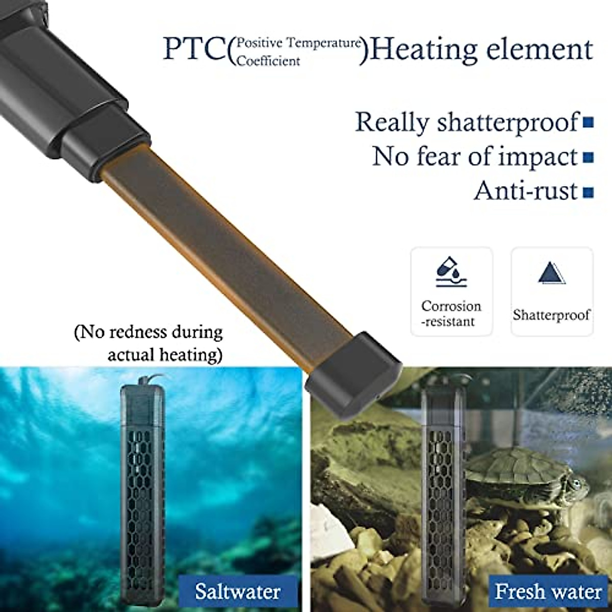 HITOP PTC Adjustable Aquarium Heater, Sturdy Fish Tank Heater with Protective Cover, 100W/200W/300W/400W Heater for Fresh/Saltwater Fish/Turtle Tank up to 120 Gallon