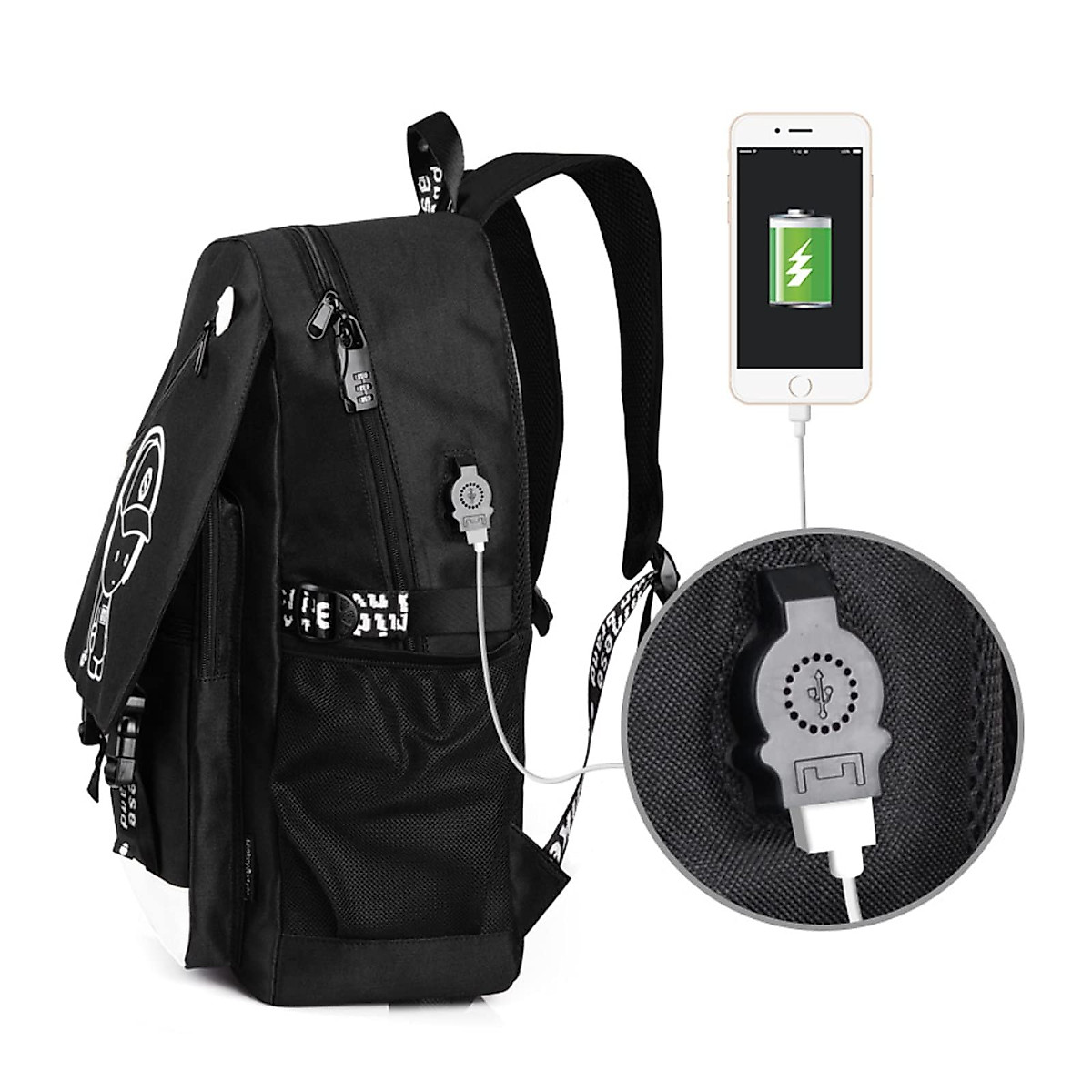 Anime Luminous Backpack , 16'' Laptop Backpack with USB Charging Port with Anti-Theft Lock