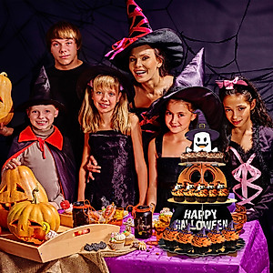 HIENAJ Halloween 3 Tier Cupcake Stand,Halloween cute Ghost Cupcake Holder Tower,Halloween Pumpkin Orange Cardboard Cake Dessert Stand,Birthday Party Supplies Halloween Carnival Decoration (Great size