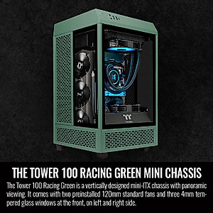 Thermaltake Tower 100 Racing Green Edition Tempered Glass Mini Tower Computer Chassis Supports Mini-ITX CA-1R3-00SCWN-00