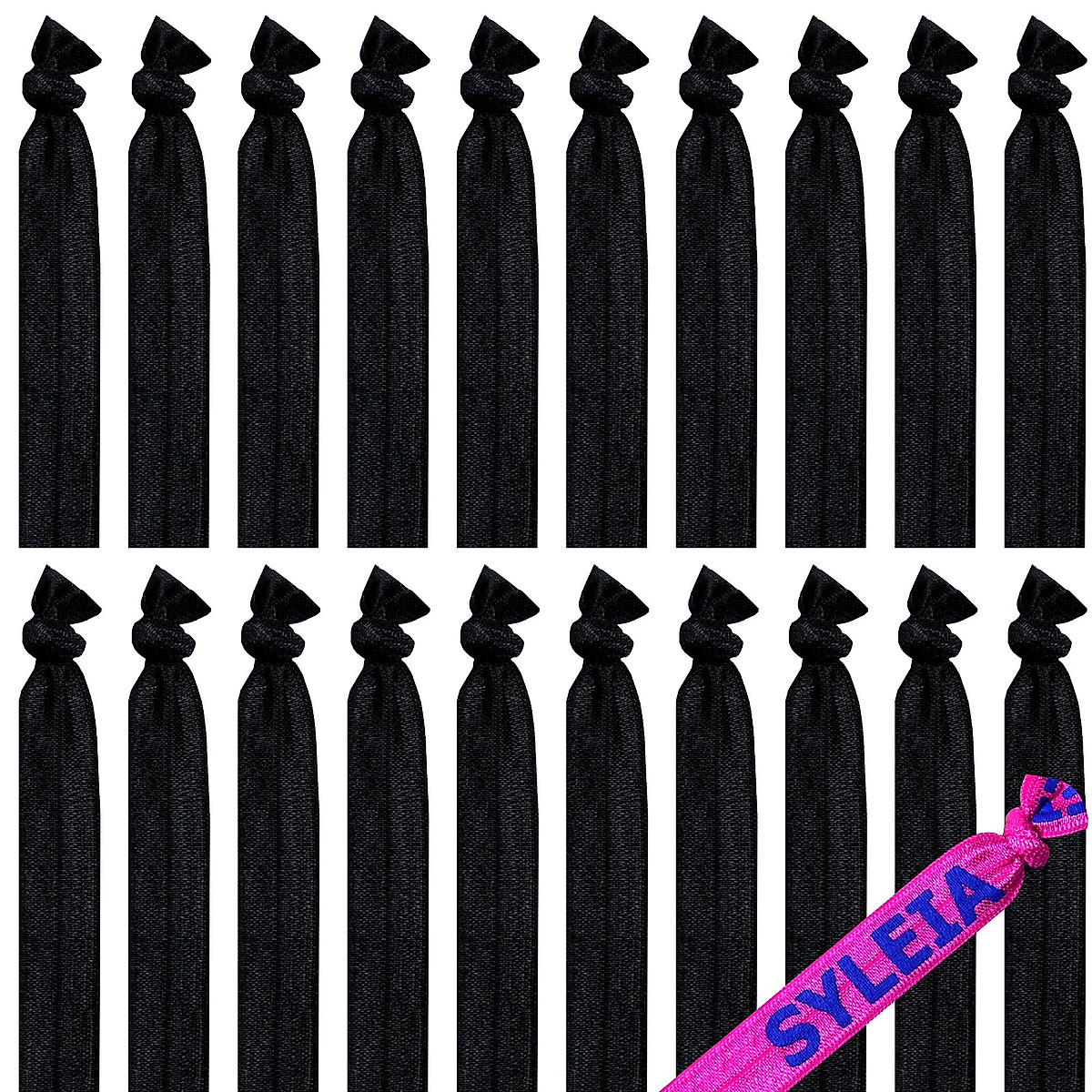 Syleia Pack of 20 Candy Color Hair Ties, Ponytail Holders, Elastic Ribbon,Hair Band, Crease Free Hand Knotted Fold Over Ouchless Strong Hold