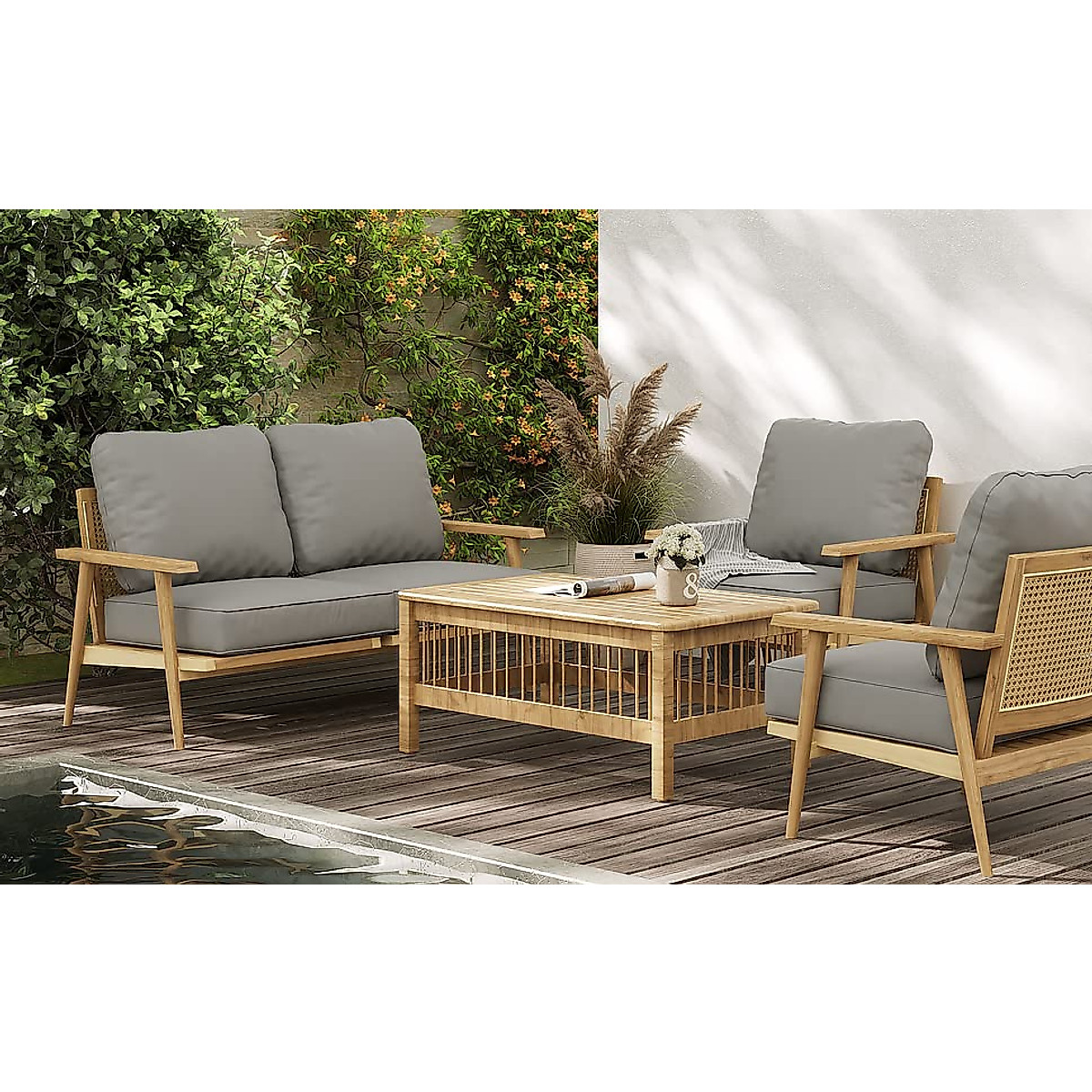 linstock Outdoor Deep Seat Cushions for Patio Sectional Sofa, Breathable Water-Resistant Soft Cushion with Back Cushion for Patio Furniture, Cushions Size 24 x 24 x 5 inch (Light Grey)