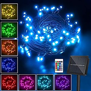 XEWEA Solar String Lights Outdoor, 40Ft 16 Colors 100 LED Christmas Lights with 20 Modes Remote, Waterproof Solar Powered Bullet Lights for Garden Fence Paito Yard Home Christmas Decorations