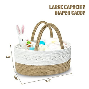 Caroeas Portable Diaper Caddy Organizer, X-Large Nursery Storage Bin with Divider, Changing Table Organizer, Baby Gift Baskets, Brown