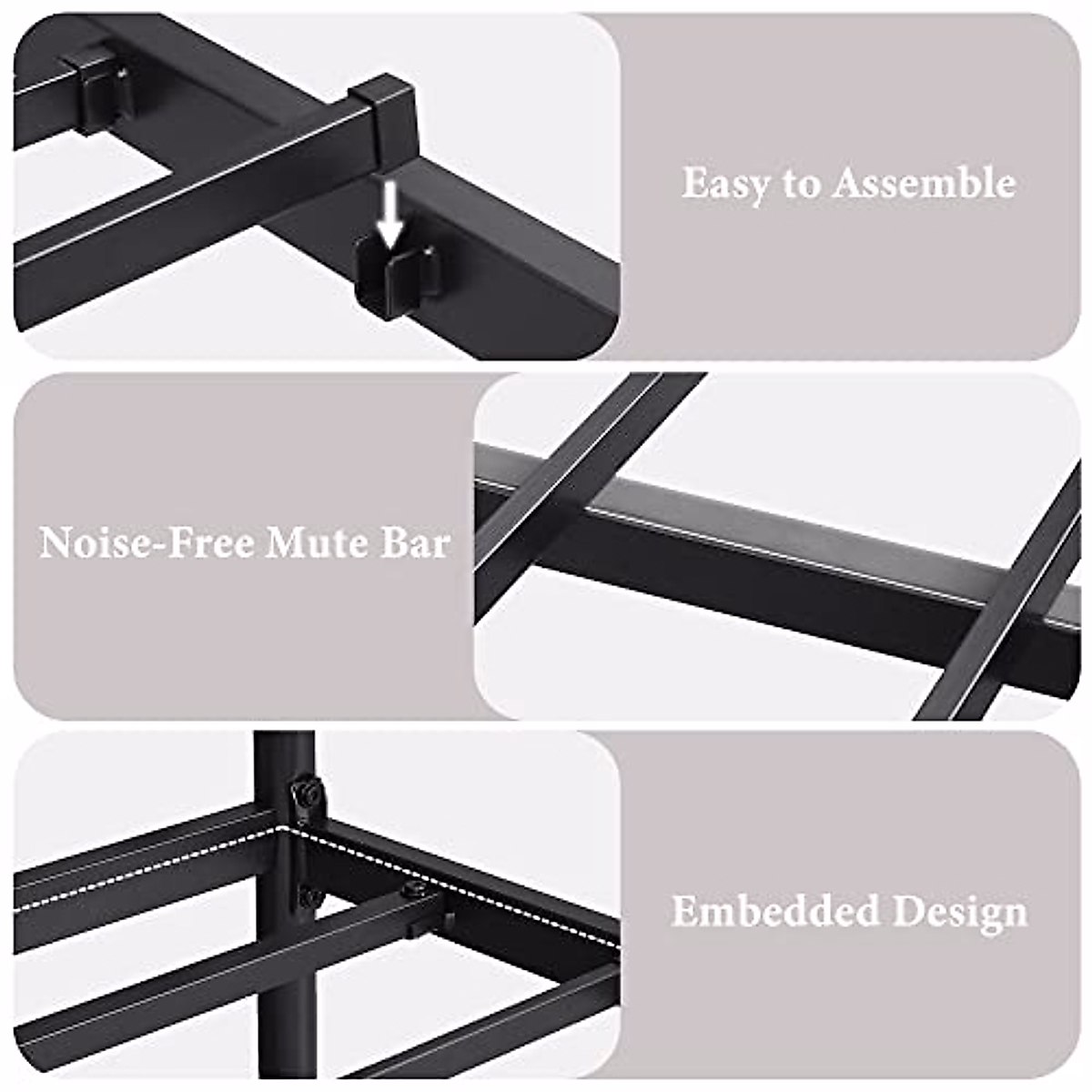 iPormis Queen Size Metal Bed Frame with Leather Headboard, Heavy-Duty Platform Bed Frame, Thicker Metal Steel Slats Support, 12'' Under-Bed Space, Noise-Free, Easy Assembly, Black