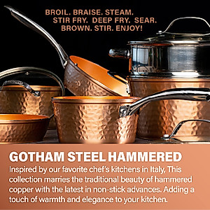 GOTHAM STEEL Hammered Copper Collection – 9.5” Nonstick Fry Pan Premium Cookware, Aluminum Composition with Induction Plate for Even Heating, 100% PFOA Free, Metal Utensil, Dishwasher & Oven Safe