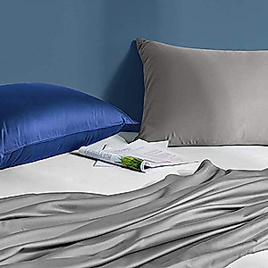 FLXXIE 2 Pack Zipped Satin Standard Pillowcases for Hair and Skin, Silky and Super Soft (20"x26") Zippered Satin Pillow Cases, Black, 20x26 Inches