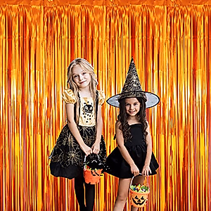 GOER 3.2 ft x 9.8 ft Metallic Tinsel Foil Fringe Curtains Party Photo Backdrop Party Streamers for Birthday,Graduation,New Year Eve Decorations Wedding Decor (Orange,1 Pack)
