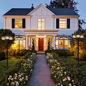 Aluminum Classic Black Solar Lamp Post Lights - 3-Head Waterproof Outdoor Street Lights for Backyard, Garden, Driveway, Lawn (LED Bulbs Included)