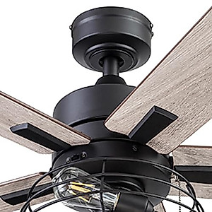 Prominence Home Marshall, 52 Inch Industrial Style LED Ceiling Fan with Light, Pull Chain, Three Mounting Options, Dual Finish Blades, Reversible Motor - Model 51457-01 (Matte Black)