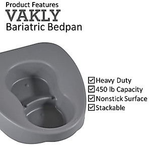 Heavy Duty Large Bariatric Bedpan – Wide Smooth Portable Contoured Stackable Bed Pan – - for Bed-Bound/Bedridden Patient. for Women and Men -15 Inches Long by 13 Inches Wide - Weight Capacity 450 lb