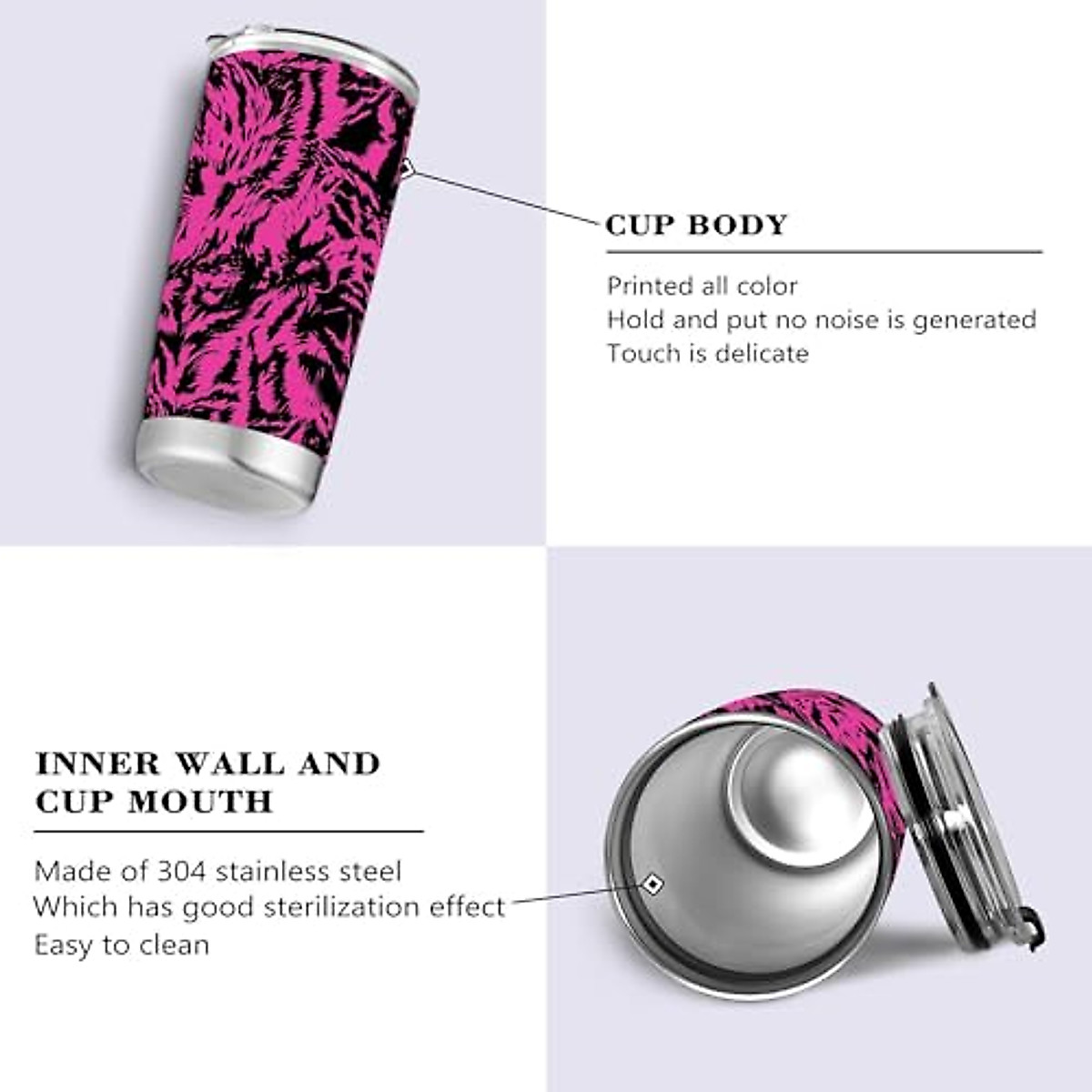 Black and Pink Print Stainless Steel cup for men with Straw Lid travel mug with lid for café safe insulated tumbler 20 OZ