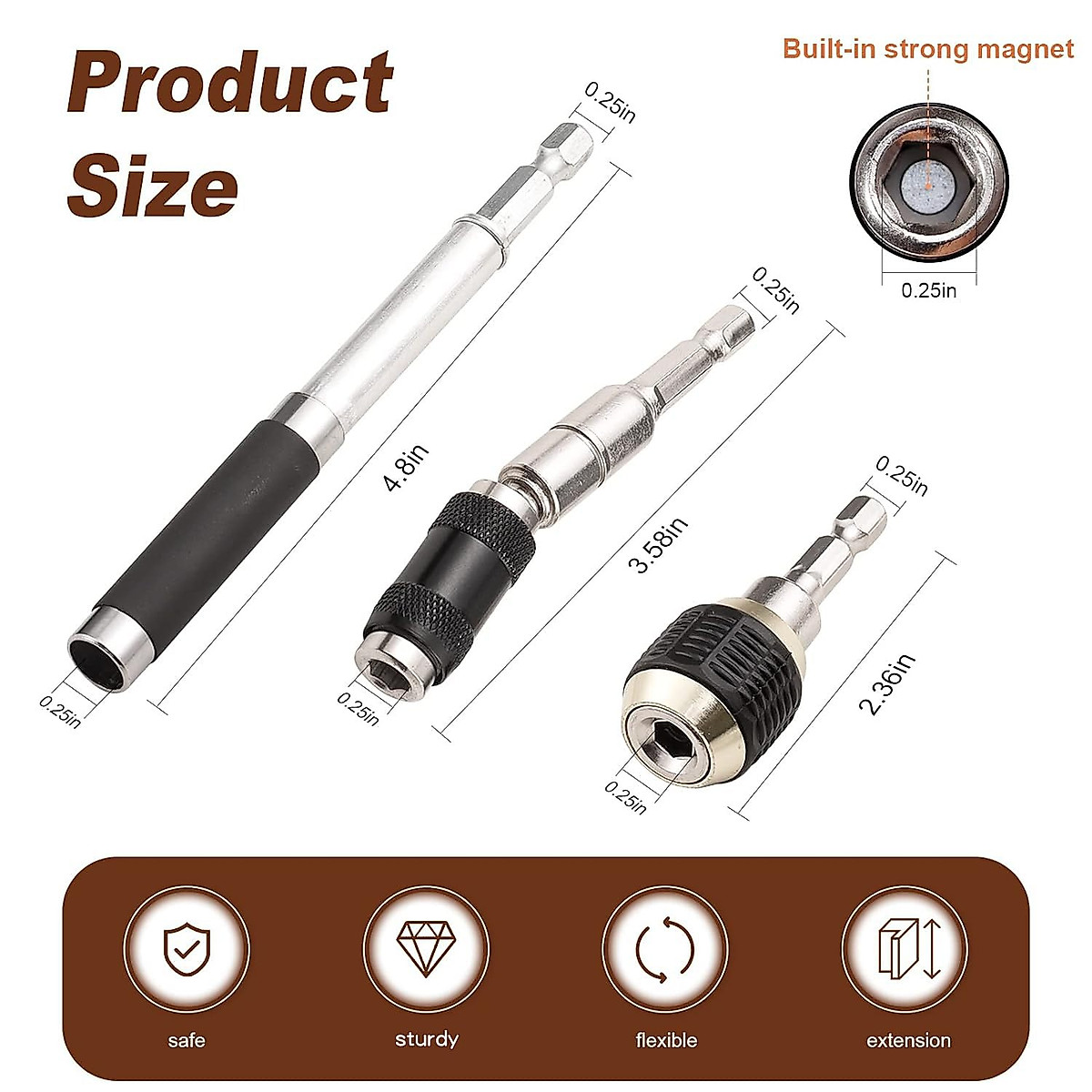 Drill Bit Holder Extension 6Pc Flexible Magnetic Swiveling Bit Tip Holder Bar Set Chuck Adapter Extender Pivot Impact Driver Screw Pivoting Screwdriver Release Rotary Extender for Tight Space Corner