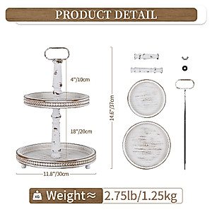 Hanobe Two Tiered Tray Stand: Farmhouse 2 Tier Decorative Tray White Round Wooden Serving Tray Rustic Coffee Table Centerpieces Living Room Kitchen Home Decor Fall Halloween for Mom.