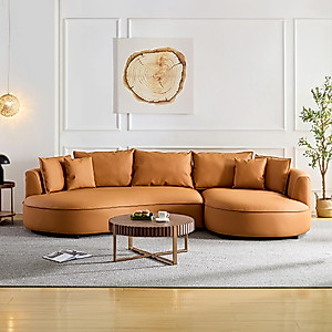 Luxury 2-Piece Right Facing Cloud Sectional Sofa for Living Room, Oversized L-Shaped Convertible Eco-Leather Upholstered Couch Leisure Curved Sleeper Sofa&Couch W/Left Chaise Daybed &7 Pillows