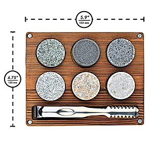Whiskey Rocks Chilling Stones - Set of 6 Whisky Stone Granite Bourbon Drink Whiskey Ice Rocks with Tong - Large Sipping Stones Gift Ready Wooden Case for Men Husband or Father
