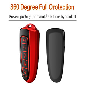Sindeda for Ford Key Fob Cover with Keychain Soft Full Protection Key Shell Key Case Compatible with Ford C-Max Edge Escape Expedition Explorer Flex Focus Taurus Lincoln MKS MKT MKX Navigator (Red)