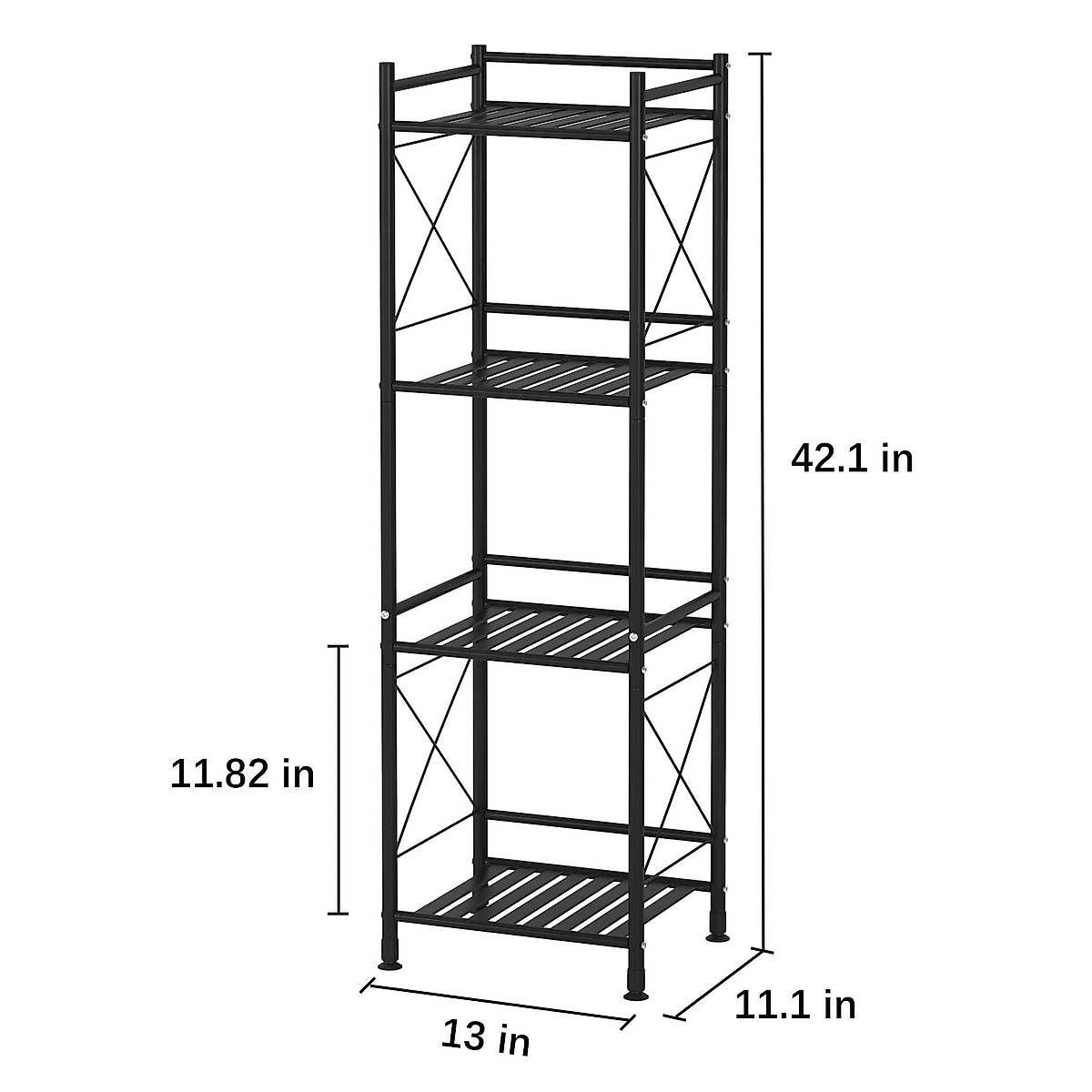 TZAMLI 4 Tier Shelving Unit, Narrow Bathroom Storage Shelves, Metal Heavy Duty Storage Rack Standing Shelf for Small Space Kitchen Balcony Office, Matte Black