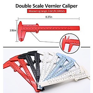 Mini Plastic Caliper, 10 Pack 6in/150mm Vernier Caliper, Double Scale Sliding Gauge Measuring Tool for Student Office, Jewelry Sliding Gauge Ruler Measuring Tool, 5 Different Colors(10 Pack)