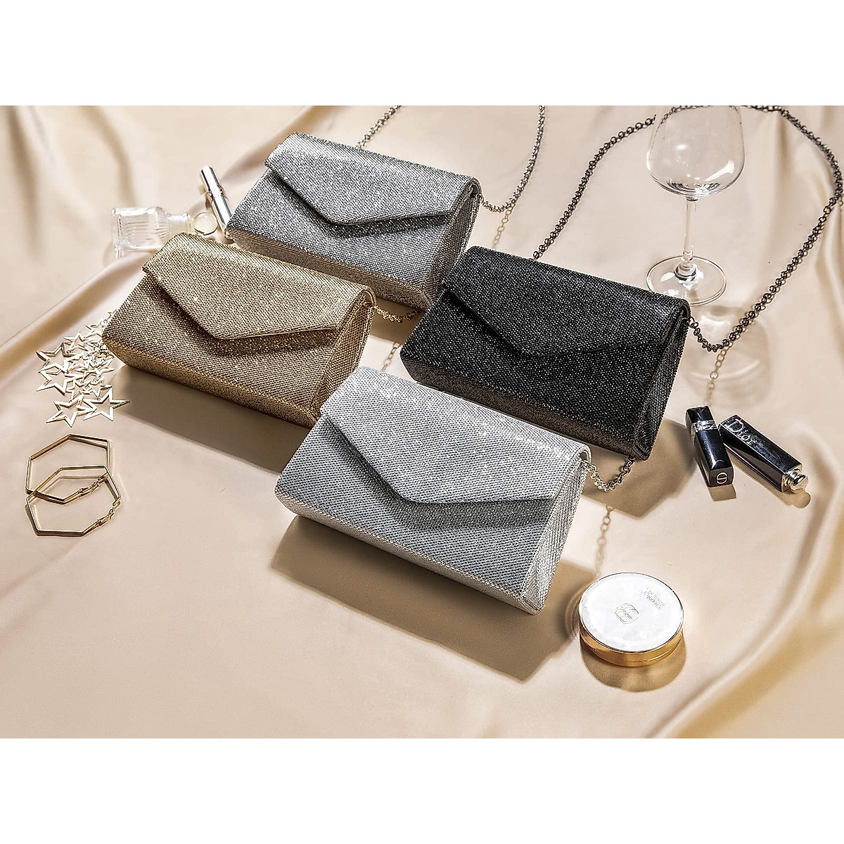 GEGELE Women's Sparkly Evening Bags Glitter Rhinestone Clutch Purse for Party Prom Wedding (Silver)