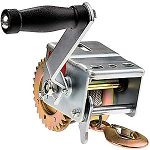 SoB 600lbs Capacity Heavy Duty Hand Winch, Hand Crank Strap Gear Winch with 8m Steel Wire, Manual Operated Two-Way Ratchet ATV Boat Trailer Marine (600LBS)