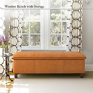 LUE BONA Storage Ottoman Bench, 49" Brown Faux Leather Storage End of Bed Bench, Modern Upholstered Window Bench with Thicker Seat/Nailhead Trim/Safety Hinge for Bedroom, Living Room, 300LB