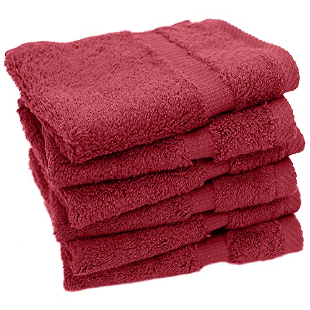 Luxury Hotel & Spa Collection, 100% Turkish Cotton 700 GSM Cloth, for Body wash, Makeup Remover & Facial Cleaning, Baby, face, Dobby Border Soft washcloths Towel Set 13" X 13", Cranberry, Set of 6