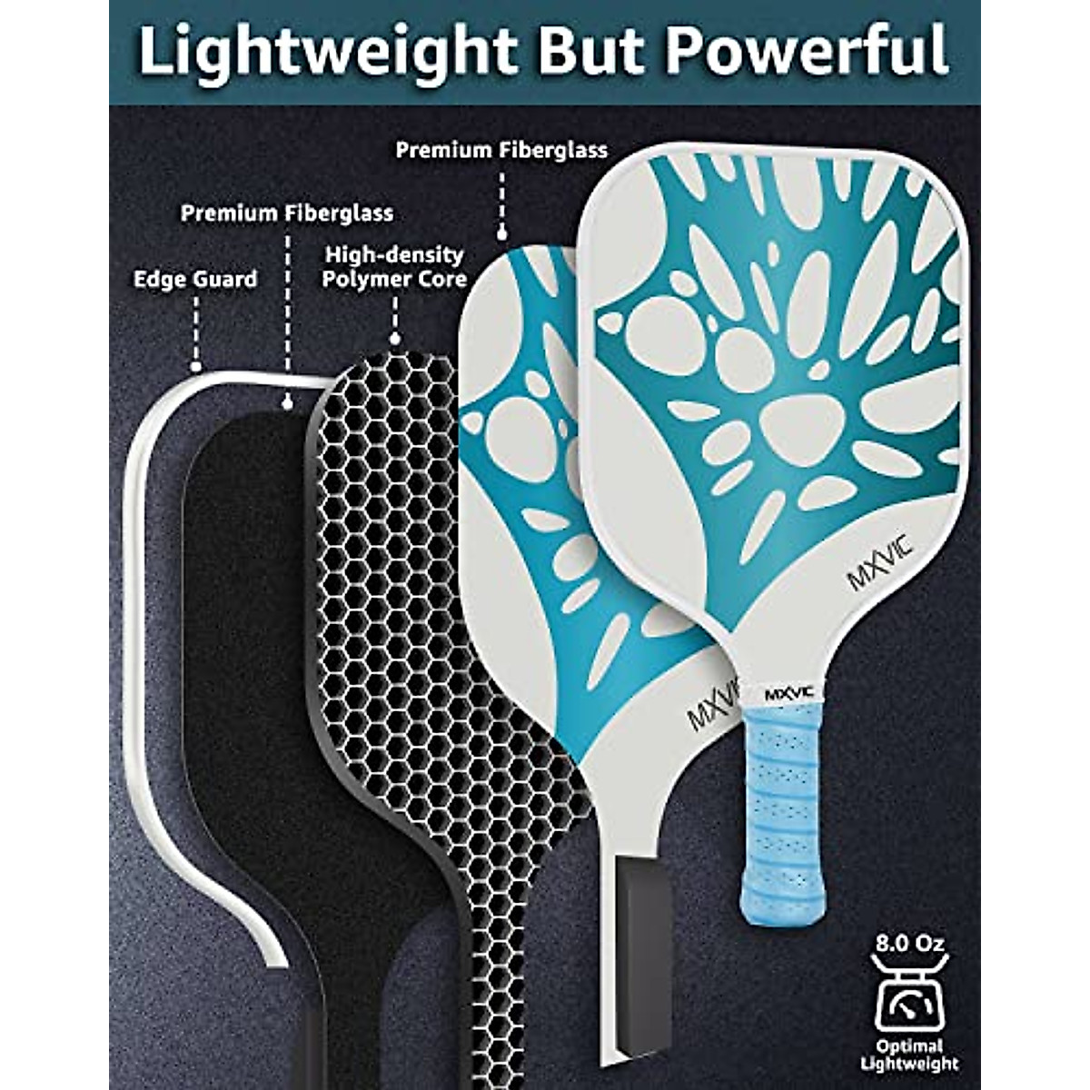 MXVIC Pickleball-Racket-Set 4 Pack with Balls and Paddle Case, Fiberglass Pickle-Ball Paddle Set of 4 for Adults, Kids | USAPA Compliant Pickleball Gear for Beginner, Adults, Kids, Men, Women