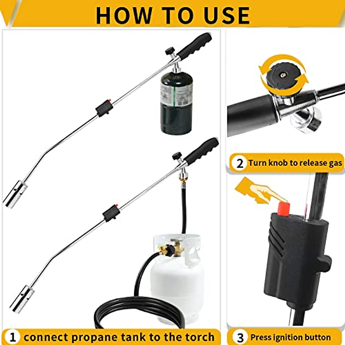Propane Torch Weed Burner,Weed Torch Flame Thrower with Trigger Start and Flame Control Valve,50,000BTU with 9.8ft hose Compatible 1" USA Standard Connector for Burning Garden Weeds,Ice Snow Melter