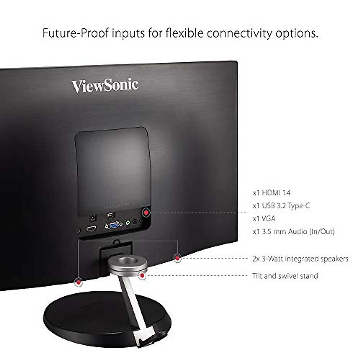 ViewSonic VX2485-MHU 24 Inch 1080p IPS Monitor with USB C 3.2 and FreeSync for Home and Office,Black