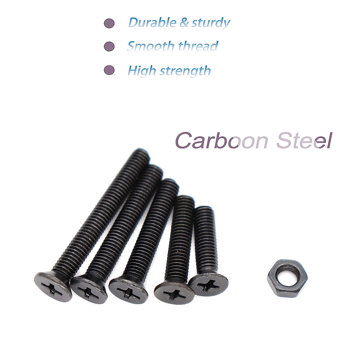 binifiMux 100pcs Flat Phillips Head Black M5 x 20mm/ 25mm/ 30mm/ 35mm/ 40mm Countersunk Machine Screws Hex Nuts Assortment Kit