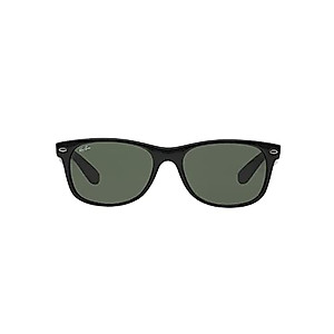 Ray-Ban RB2132 New Wayfarer Sunglasses + Vision Group Accessories Bundle (Black/Crystal Green,55), unisex-adult