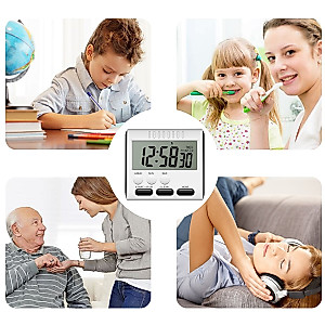 Hour Minute Second Count Up Countdown Digital Kitchen Timer, Big Digits, Loud Alarm, Magnetic Backing, Retractable Stand, 3 Pack Black