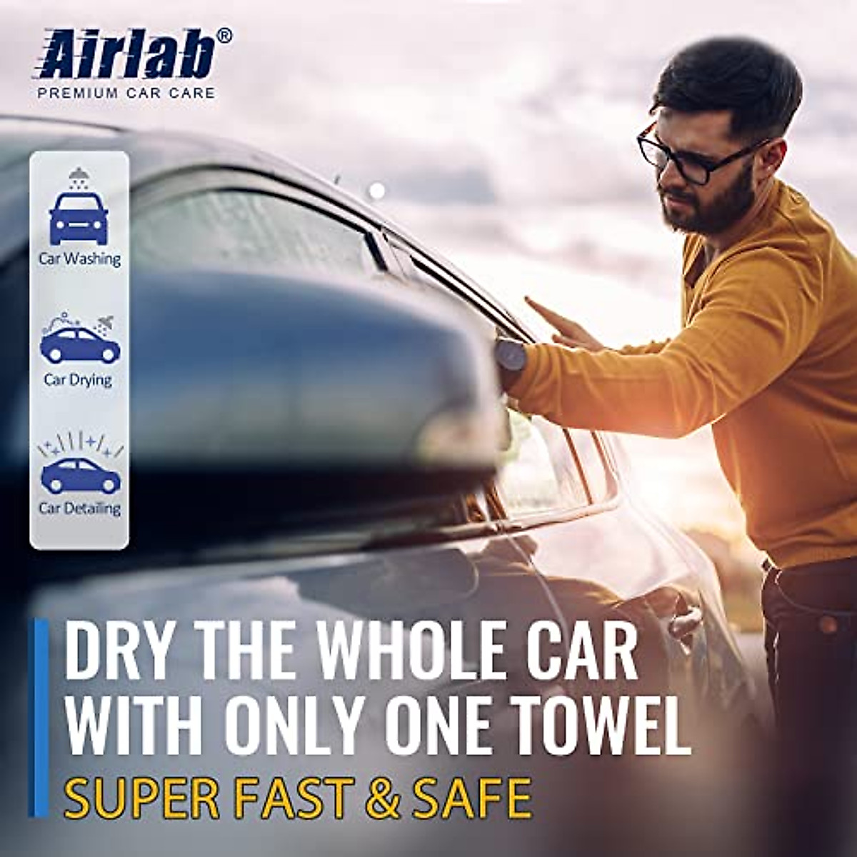 Airlab Microfiber Towels for Cars Drying Extra Large Super Absorbent Cleaning Cloth Auto Detailing Ultra Soft, Lint-Free, Streak-Free 600GSM, 24'' x 35'', 1 Pack